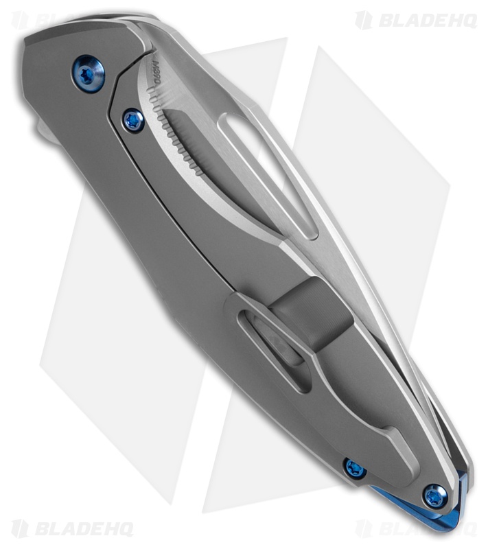 Koenig Arius Mini Ti Drop Point Burnished M390 Blue Hardware