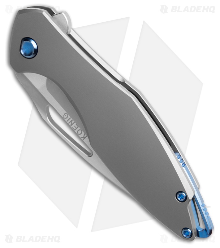 Koenig Arius Mini Ti Drop Point Burnished M390 Blue Hardware