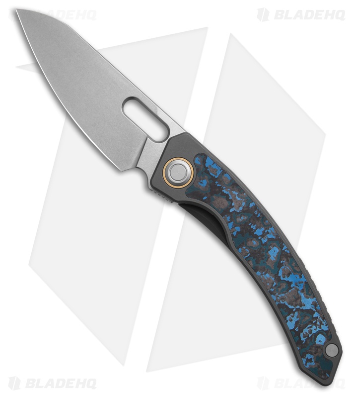 Maxace Knives Black Mirror Blue CF/Ti Drop Point SW