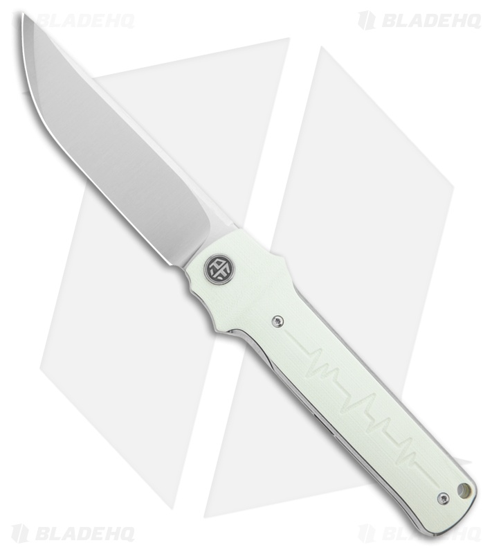 Petrified Fish Tena Pocket Knife White G-10 Drop Point Satin