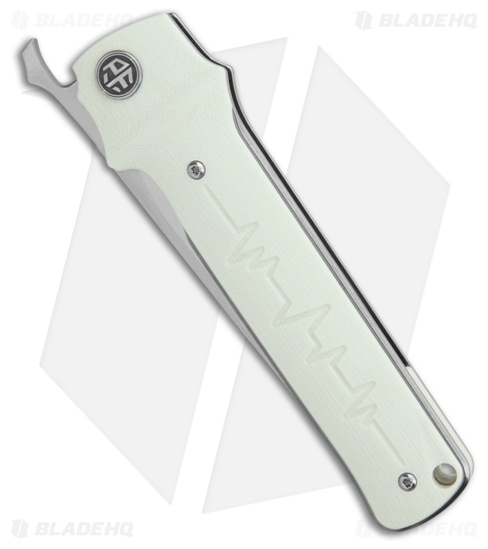 Petrified Fish Tena Pocket Knife White G-10 Drop Point Satin