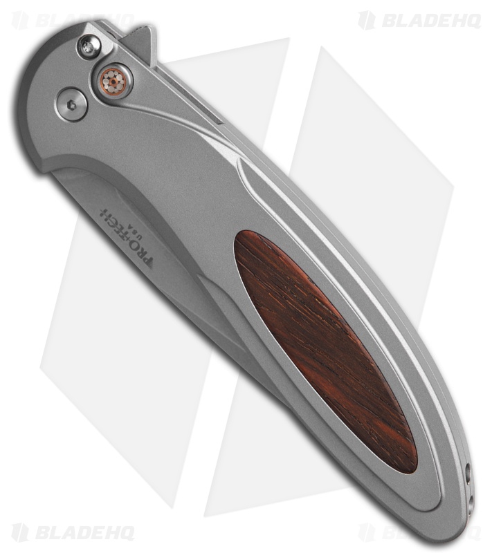 Pro-Tech Cambria Button Lock Knife Gray Al/Cocobolo Wood Inlay
