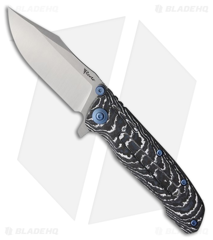 Reate Knives 9D-V2 Knife Gray Ti/White Storm FatCarbon Satin