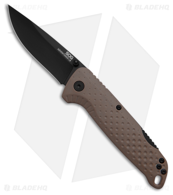 SOG Adventurerer LB FDE GRN Drop Point Black 5Cr15MoV