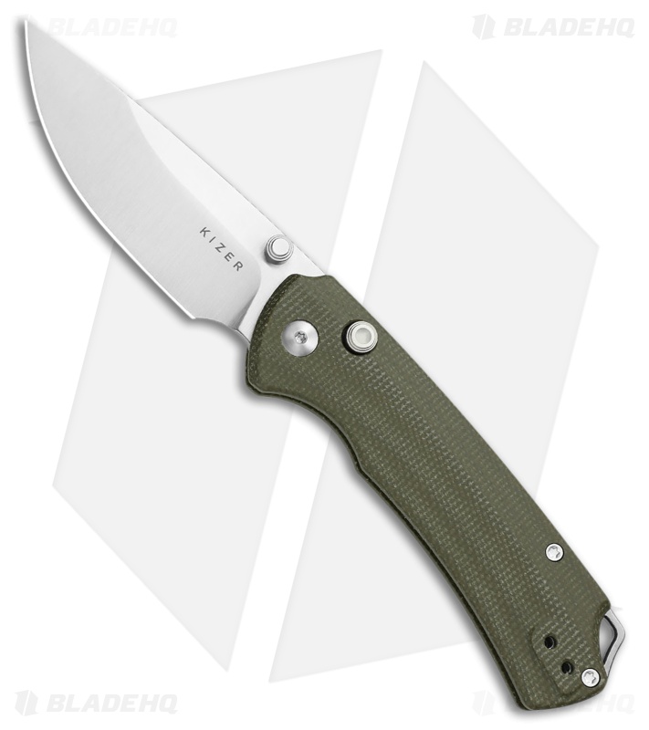 Kizer T1 BD Button Lock Knife | Green Micarta | Satin