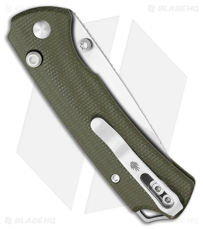 Kizer T1 BD Button Lock Knife | Green Micarta | Satin