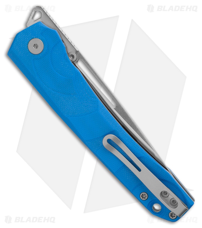 Petrified Fish Ripple Knife Bright Blue G-10 Satin