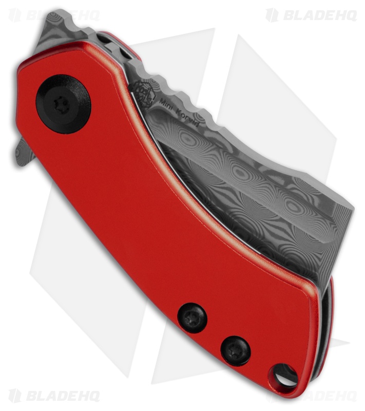 Kansept Mini Korvid Knife Red Aluminum Damascus