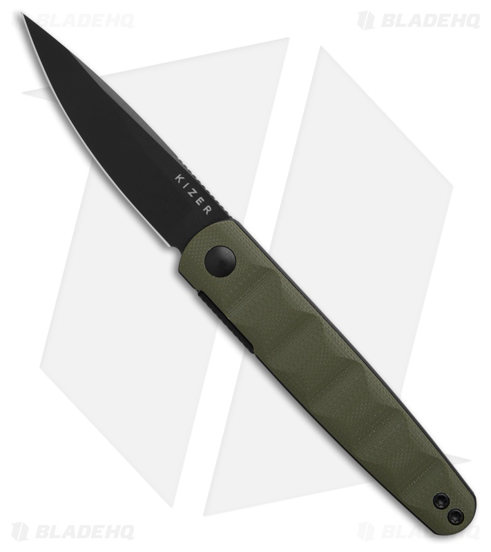 Kizer Bamboo Green G-10 Drop Point Black Nitro-V