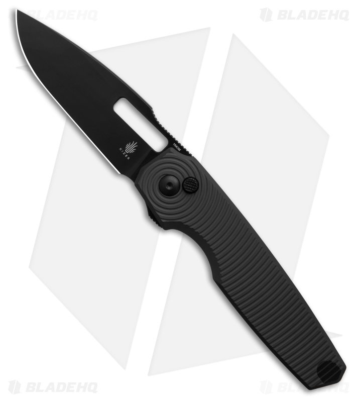 Kizer Dogfish Button Lock Knife Black Aluminum (Black)
