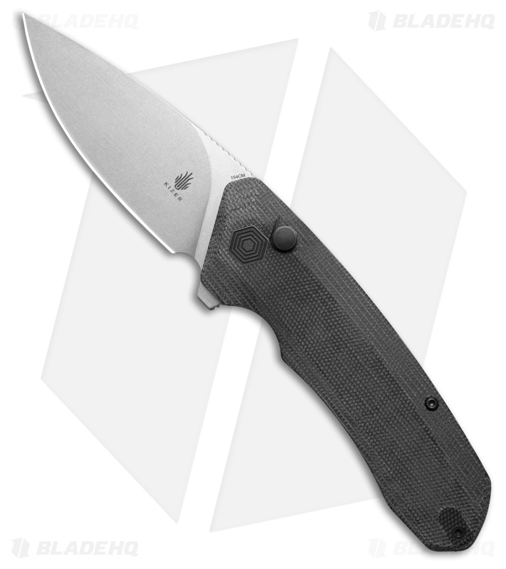 Kizer Invictus Button Lock Knife Black Micarta Stonewash