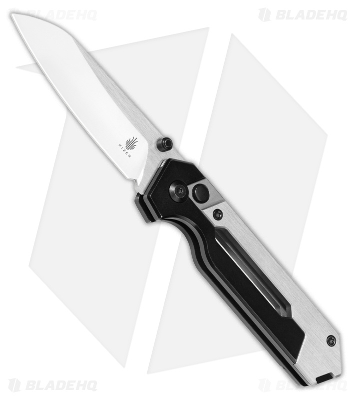Kizer Hyper Button Lock Flipper Knife Black/Gray Titanium (3.15" Satin ...