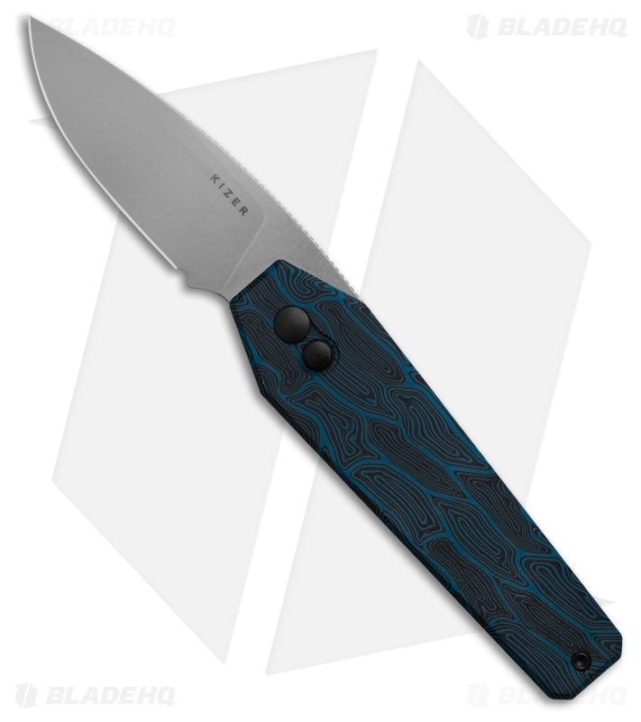 Kizer Tomb Black/Blue Damascus G-10 Drop Point Satin Nitro-V