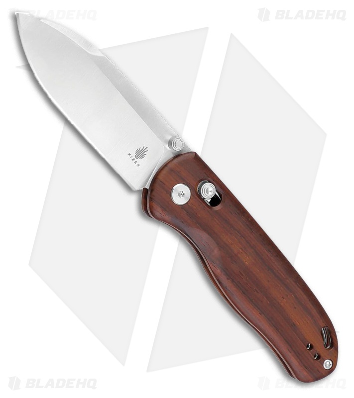 Kizer Drop Bear Clutch Lock Wood Drop Point Satin Nitro-V