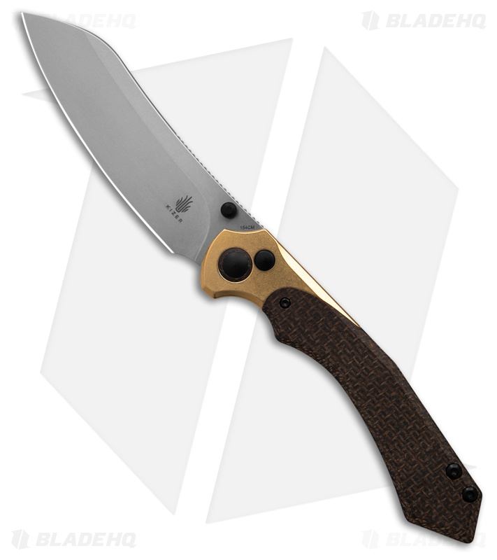 Kizer Clairvoyant Button Lock Knife Brass/Micarta - Blade HQ
