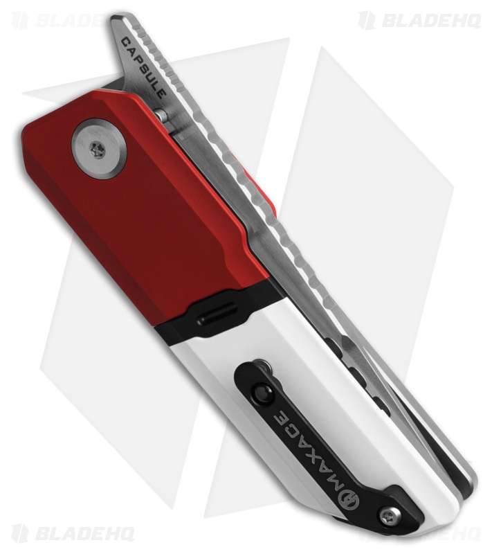 Maxace Capsule Pocket Knife Red/White Titanium Tanto Satin