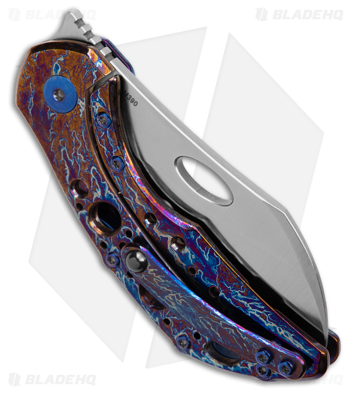 Olamic Busker Titanium Frame Acid Rain Damascus - Blade HQ