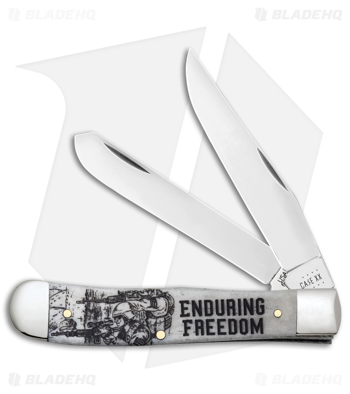 Case Knives Enduring Freedom Trapper Embellished Smooth Natural Bone ...