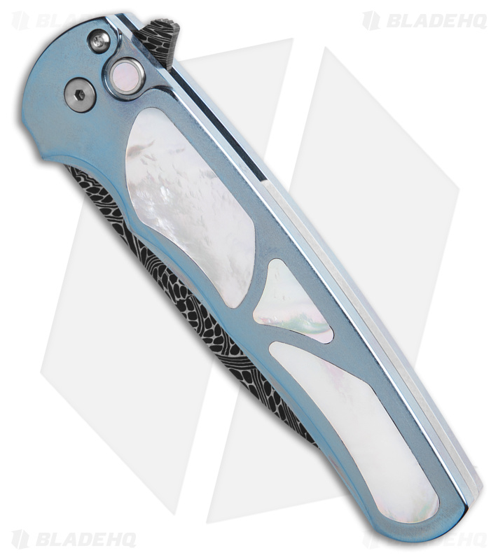 Pro-Tech Malibu Custom Knife Blue Ti/Pearl (Dam) - Blade HQ