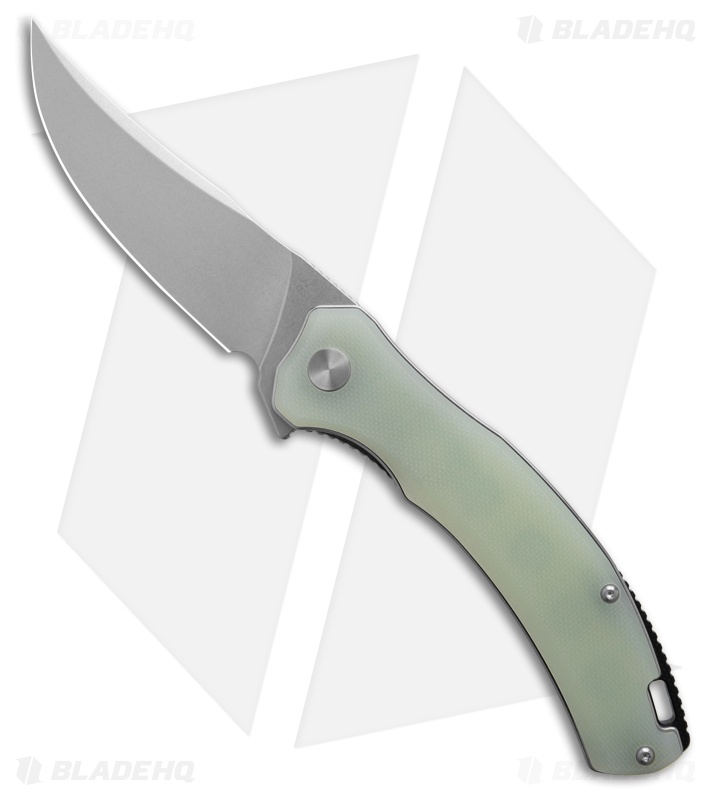 QSP Walrus Knife Jade G-10 Trailing Point Stonewash D2