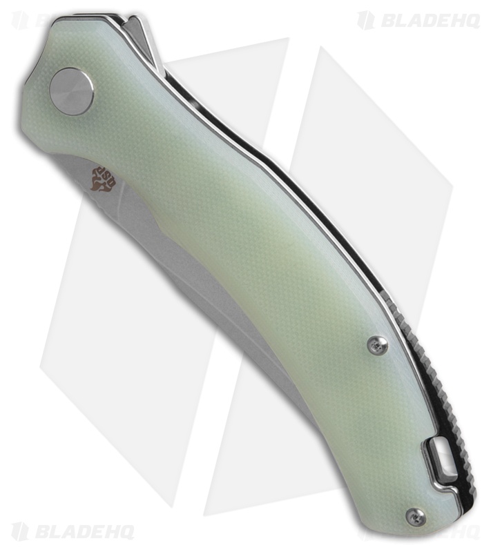 QSP Walrus Knife Jade G-10 Trailing Point Stonewash D2