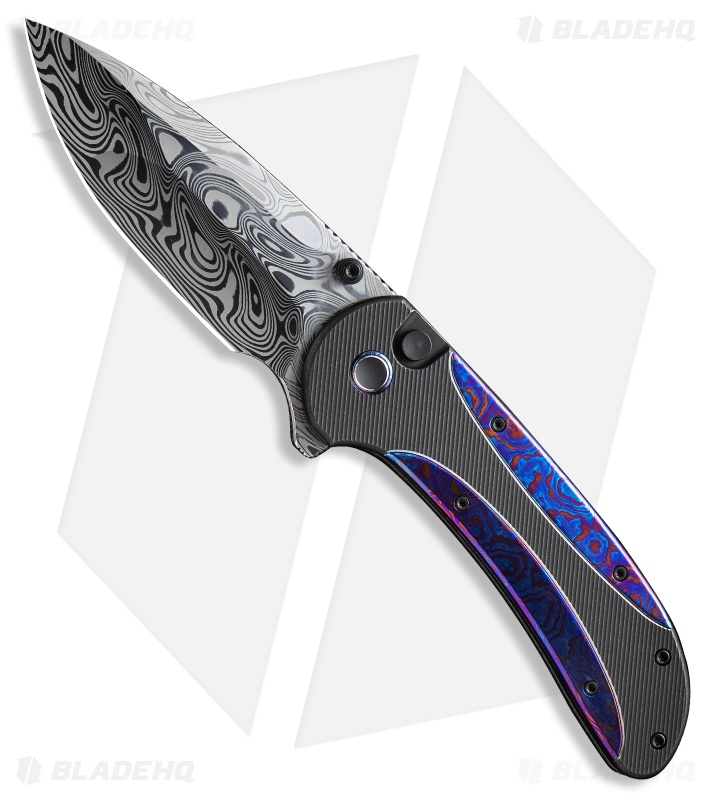 WE Knife Co. Zizzit Blue Timascus/Ti Drop Point Damasteel