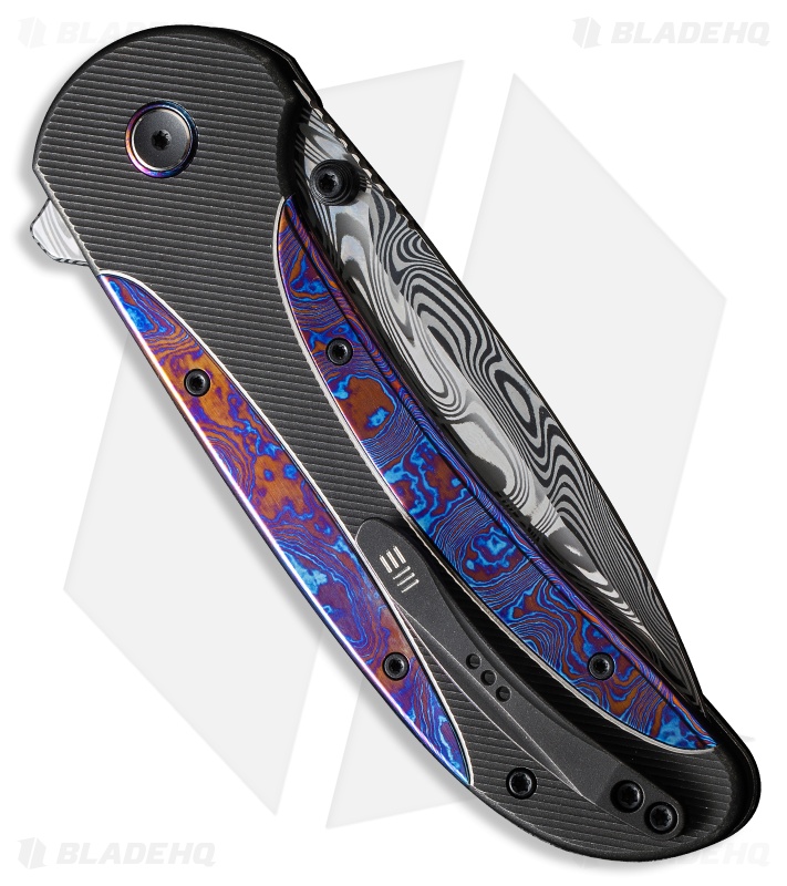 WE Knife Co. Zizzit Blue Timascus/Ti Drop Point Damasteel