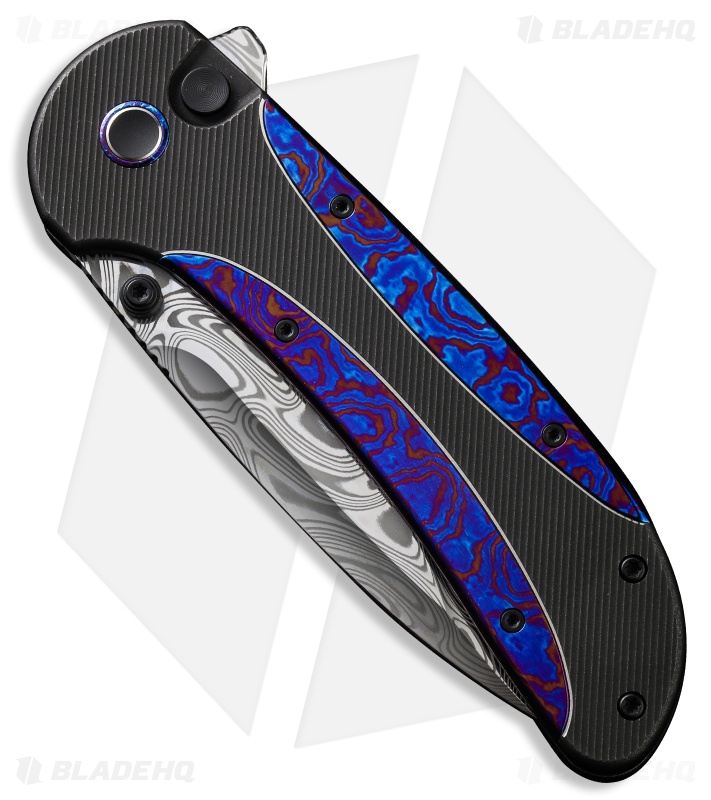 WE Knife Co. Zizzit Blue Timascus/Ti Drop Point Damasteel