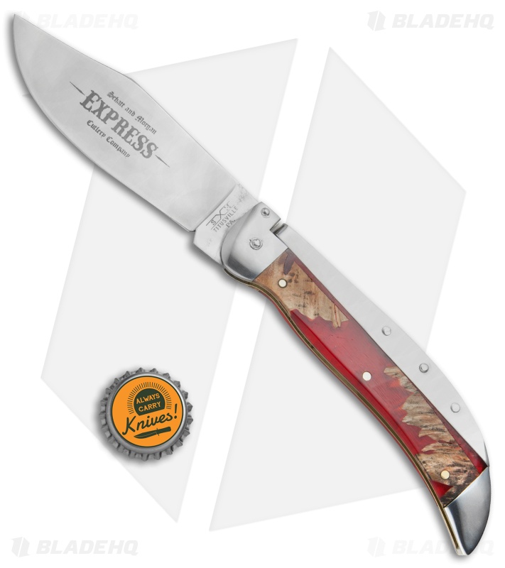 Schatt & Morgan Express #71 Automatic Knife Red Shock Wood (4.25" Satin ...