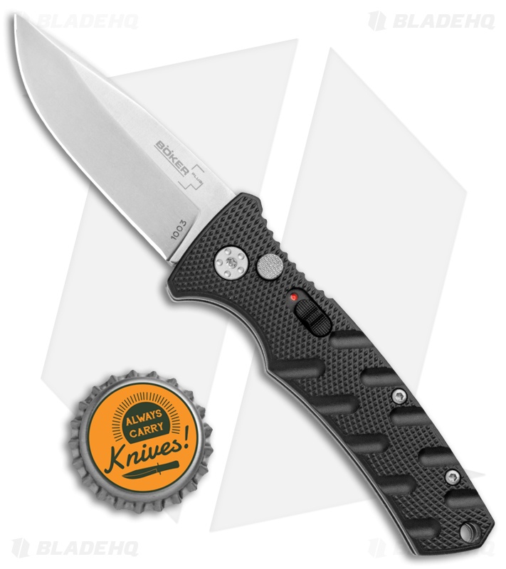 Boker Mini Strike Drop Point Auto Knife Stonewash Blade HQ