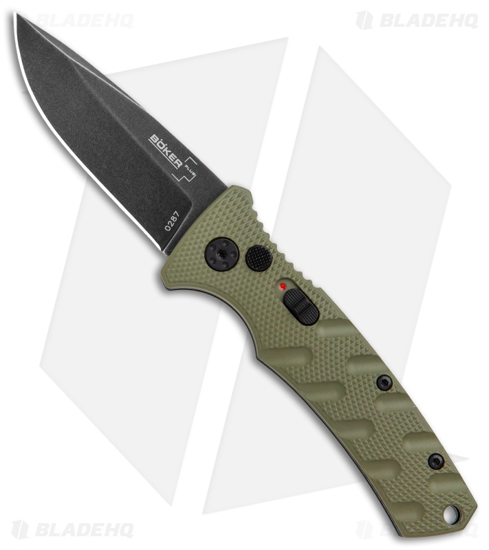 Boker Mini Strike Auto Knife OD Green Smokewash | Blade HQ
