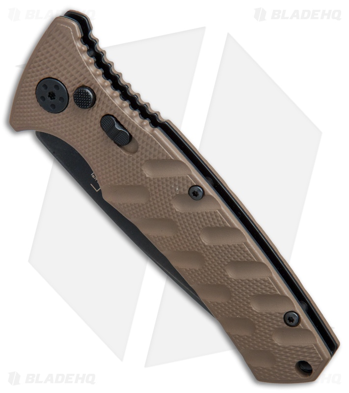 Boker Plus Strike Automatic Knife | Black Tanto Serrated + Coyote Brown