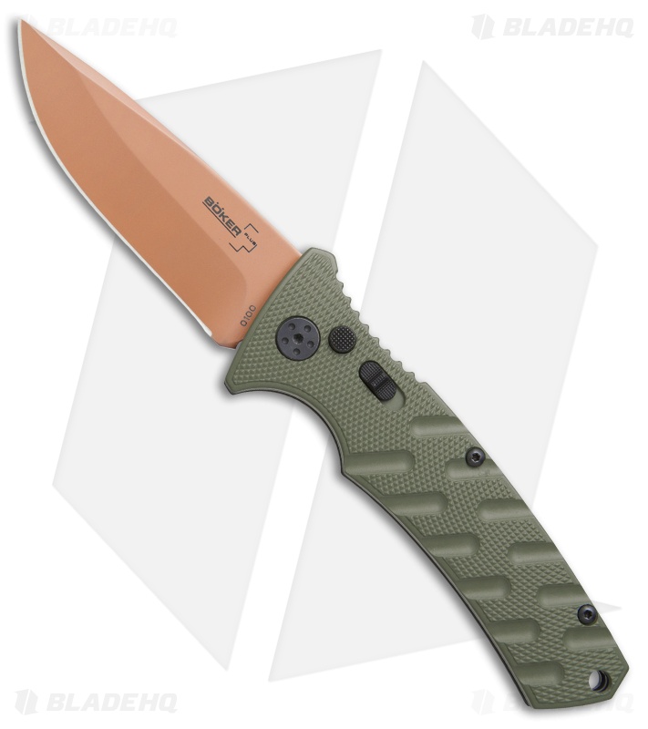 Boker Strike Desert Warrior Automatic Knife Green - Blade HQ