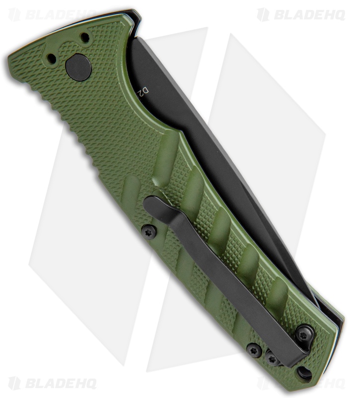 Boker Plus | Strike Drop Point Automatic Knife | Black D2 + OD Green