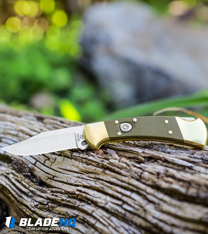 Buck 112 Automatic | Lockback Knife | OD Green Micarta/Polished Brass