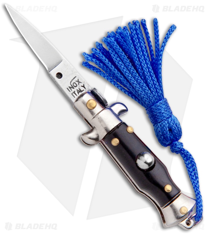 SKM Italian Stiletto Keychain Automatic Knife Black/Blue (1.125" Satin ...