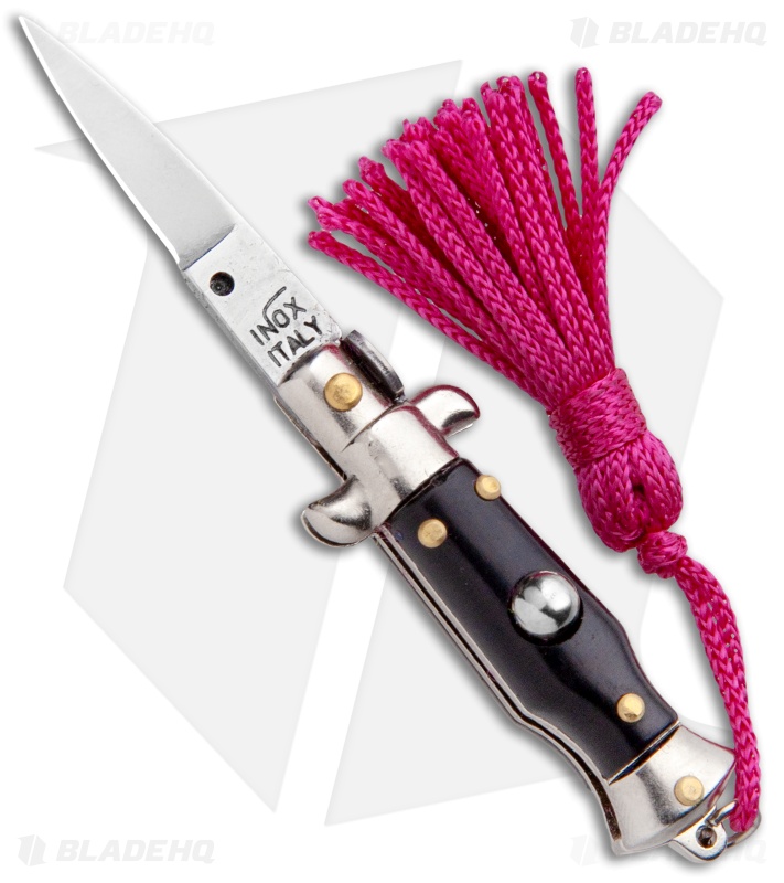 SKM Italian Stiletto Keychain Automatic Knife Black/Pink (1.125" Satin ...