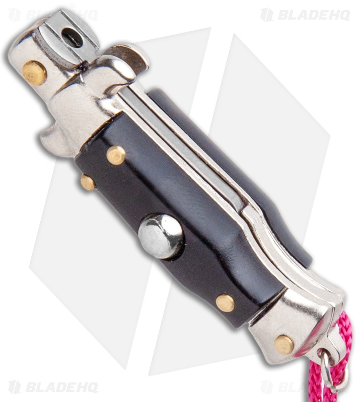 SKM Italian Stiletto Keychain Automatic Knife Black/Pink (1.125" Satin ...