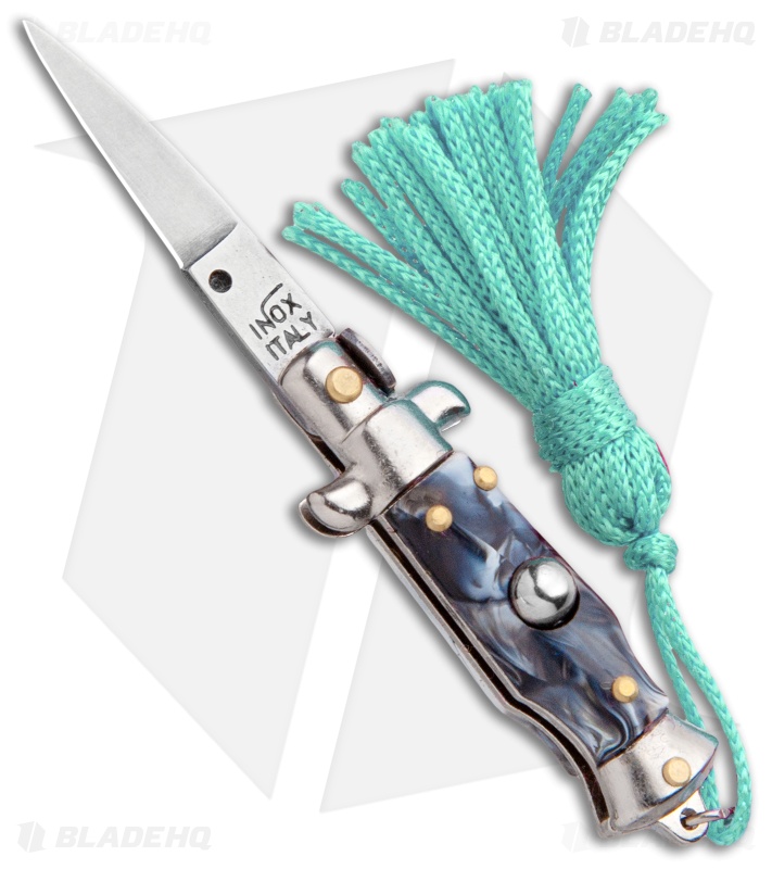 SKM Italian Stiletto Keychain Automatic Knife Marble/Teal (1.125" Satin ...