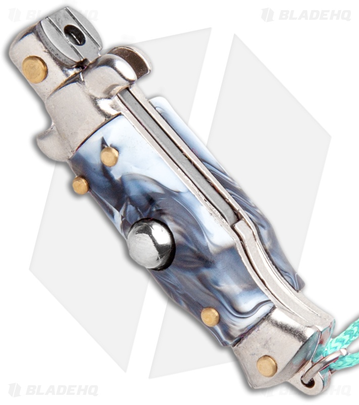 SKM Italian Stiletto Keychain Automatic Knife Marble/Teal (1.125" Satin ...