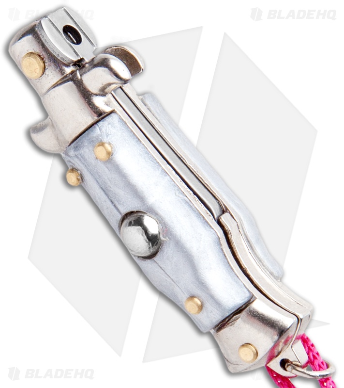 SKM Italian Stiletto Keychain Automatic Knife Silver/Pink (1.125" Satin ...