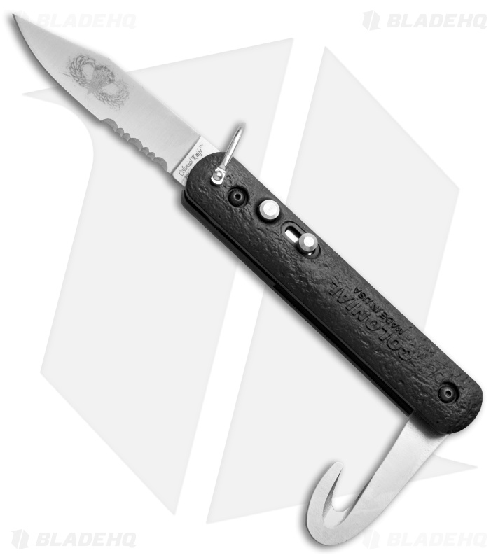 Colonial Knife Company Automatic Knife w/Bail Loop Black (3" Satin Serr ...