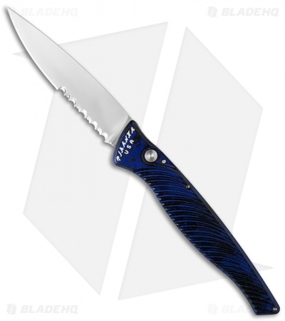 Piranha DNA Automatic Knife Blue Marble (3.25" Mirror Serr) - Blade HQ