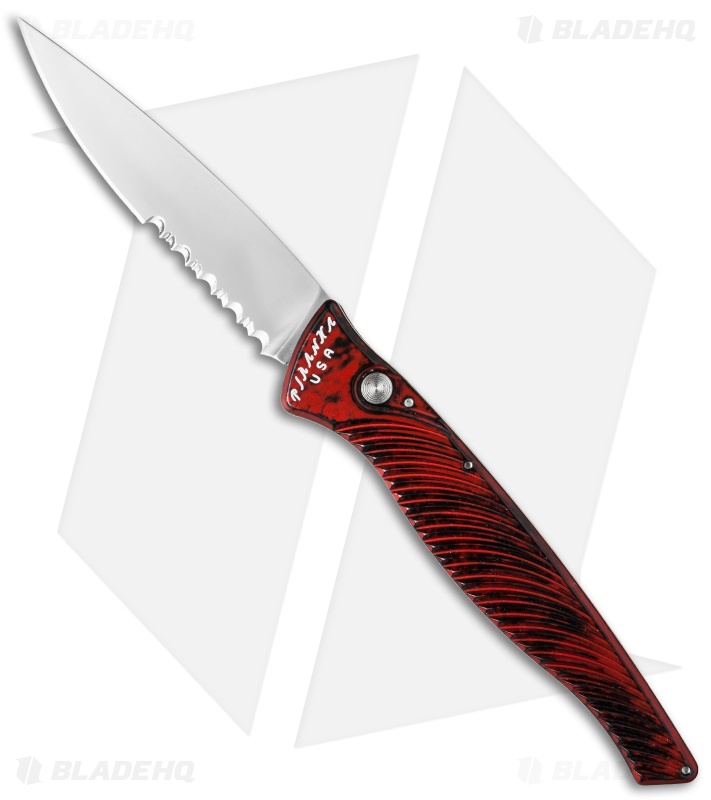Piranha DNA Automatic Knife Red Marble (3.25" Mirror Serr) - Blade HQ
