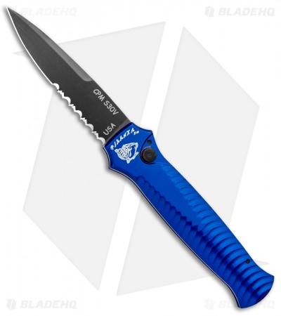 Piranha Mini-Guard Blue Tactical Automatic Knife (2.9" Black Serr ...
