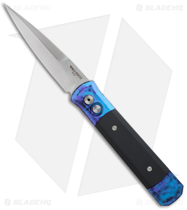 Pro-Tech Godfather Blue Jazz Automatic Knife Black G-10 (4" Satin) 909 ...