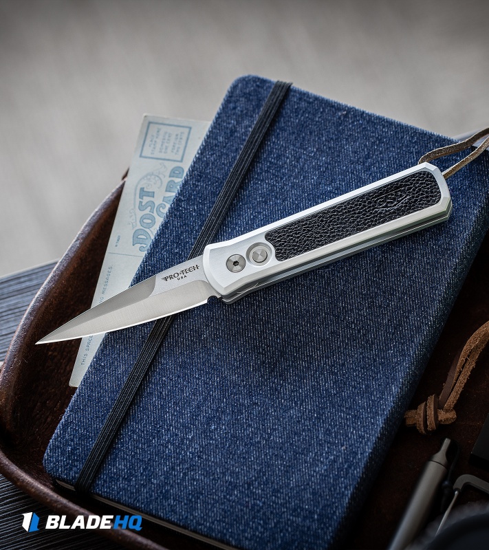 Pro-Tech GSD Godson Automatic Knife Silver/Black Leather (3.15" Satin ...