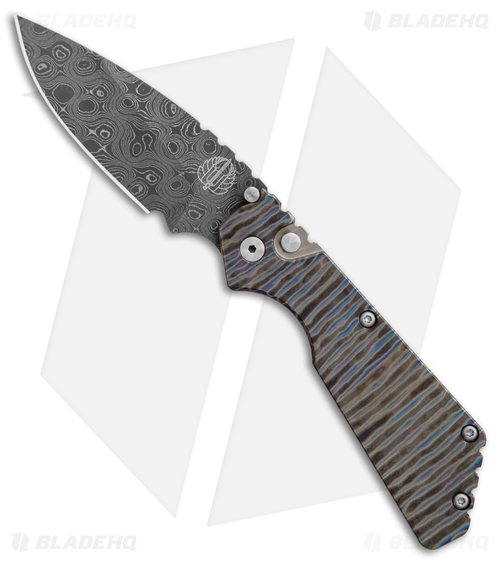 Strider + Pro-Tech Custom PT | Automatic Knife Tiger Stripe Ti | Damascus