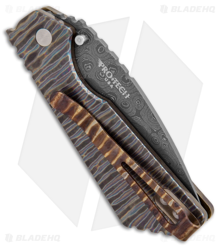 Strider + Pro-Tech Custom PT | Automatic Knife Tiger Stripe Ti | Damascus