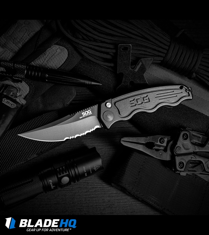 SOG Knives Mini SOG TAC Automatic Knife (Black Serr) ST-12 - Blade HQ